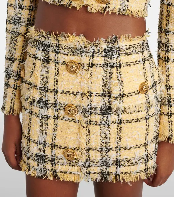 Balmain Sequined Cotton-blend Tweed Miniskirt - Yellow