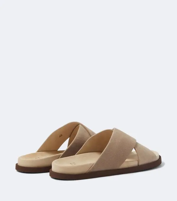Brunello Cucinelli Suede Open Toe Slides - Beige