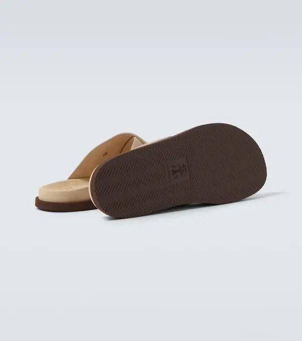Brunello Cucinelli Suede Open Toe Slides - Beige
