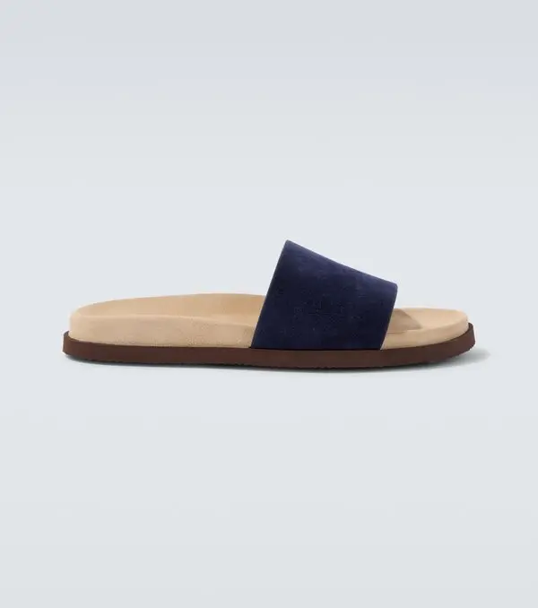 Brunello Cucinelli Suede Slides - Blue