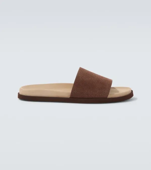 Brunello Cucinelli Suede Open-toe Slides - Brown