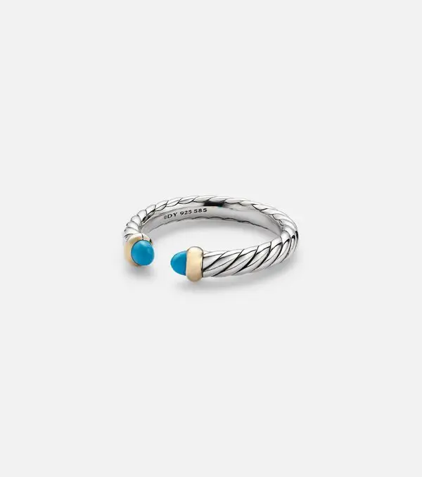 David Yurman Petite Cable Ring With Turquoises - Silver