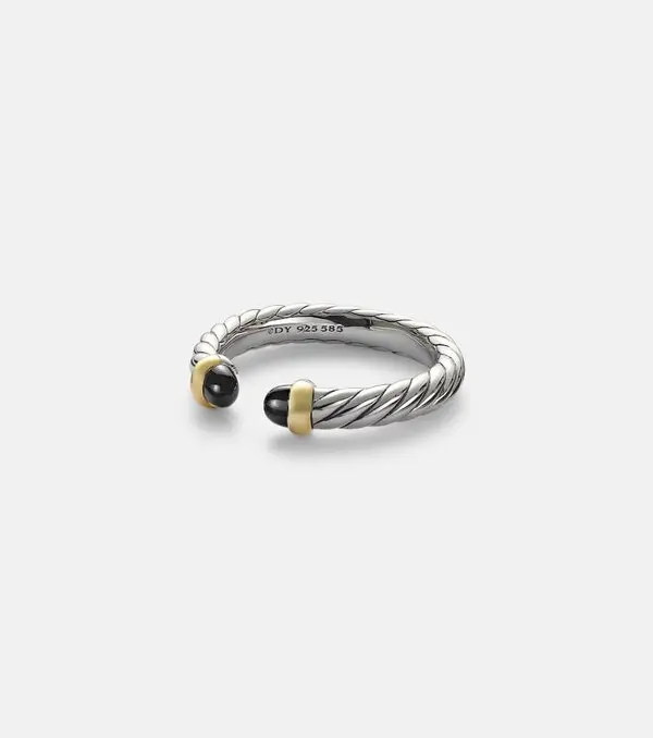 David Yurman Petite Cable Ring With Onyx - Silver