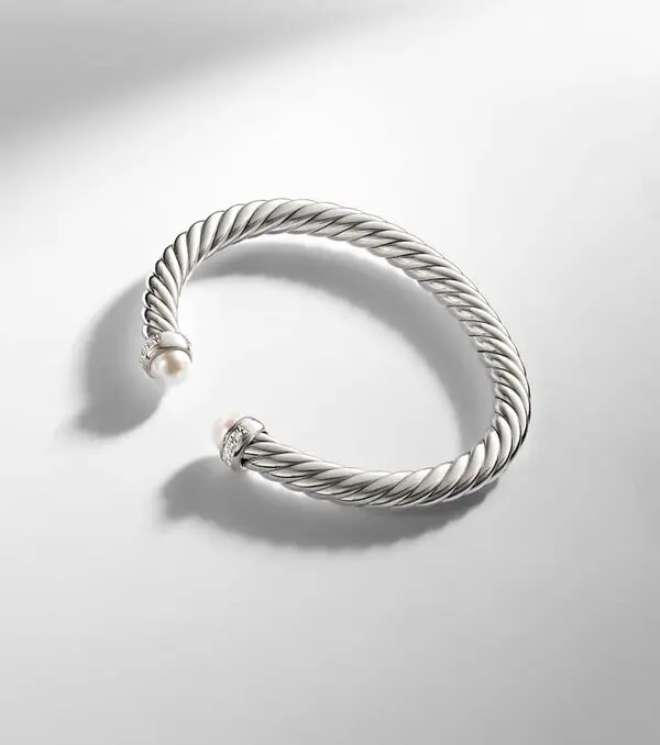 David Yurman Cable Flex® Sterling Bracelet With Diamonds And Pearls - Silver