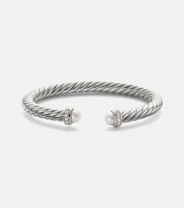 David Yurman Cable Flex® Sterling Bracelet With Diamonds And Pearls - Silver