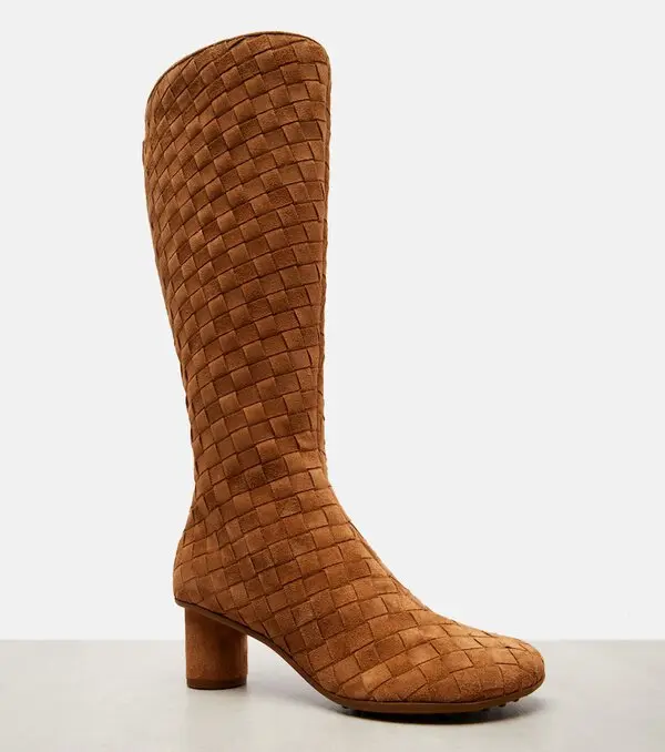 Bottega Veneta Atomic Intrecciato Knee-high Suede Boots - Brown