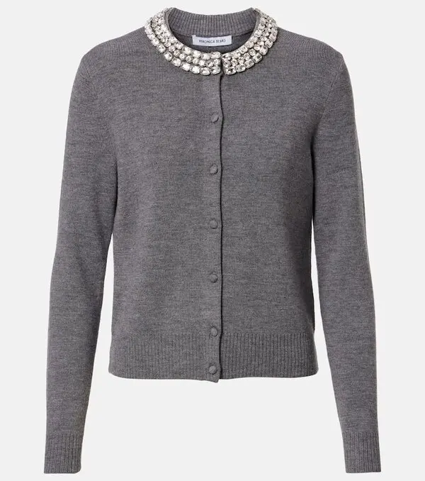 Veronica Beard Daro Embellished Wool Cardigan - Grey