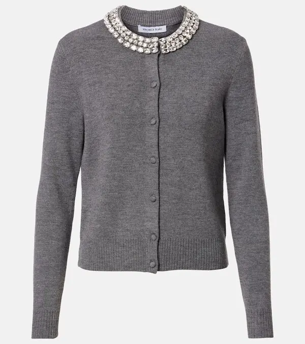 Veronica Beard Daro Embellished Wool Cardigan - Grey