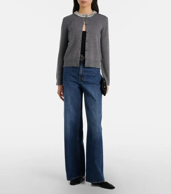 Veronica Beard Daro Embellished Wool Cardigan - Grey