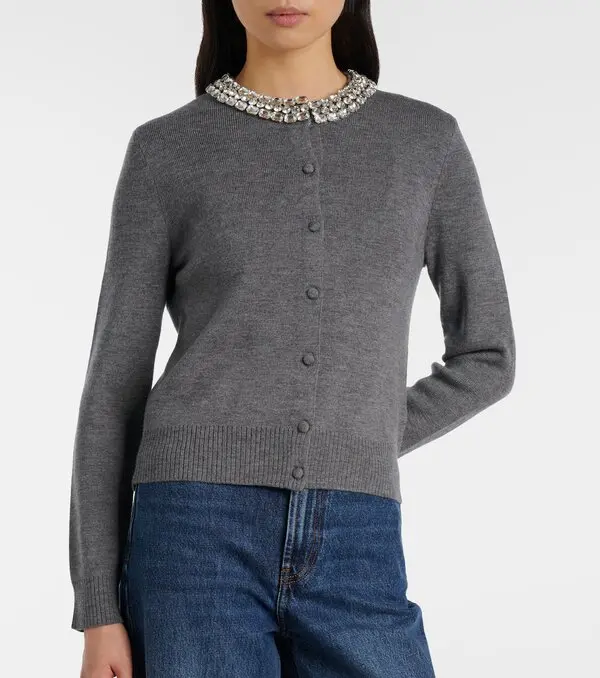 Veronica Beard Daro Embellished Wool Cardigan - Grey