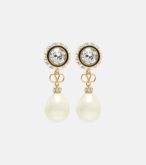 Valentino Garavani Vlogo Embellished Drop Earrings - Gold