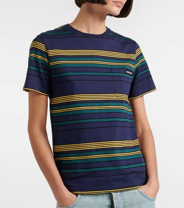 Miu Miu Striped Cotton Jersey T-shirt - Blue