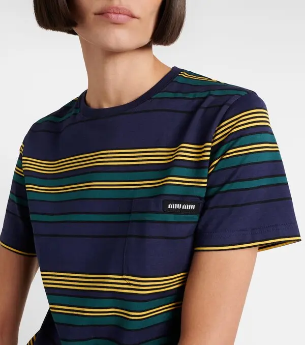 Miu Miu Striped Cotton Jersey T-shirt - Blue
