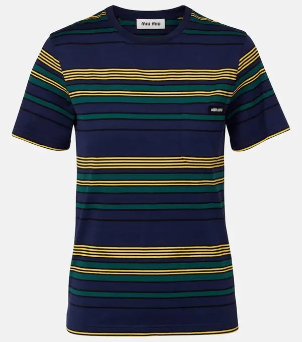 Miu Miu Striped Cotton Jersey T-shirt - Blue
