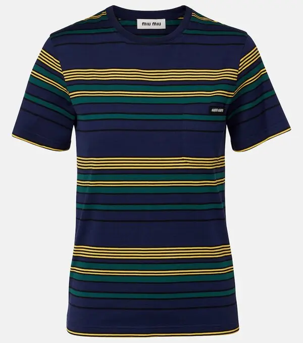 Miu Miu Striped Cotton Jersey T-shirt - Blue