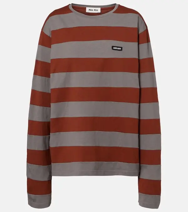 Miu Miu Striped Cotton Jersey T-shirt - Brown