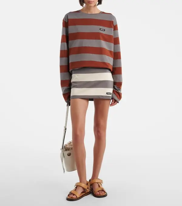 Miu Miu Striped Cotton Jersey T-shirt - Brown