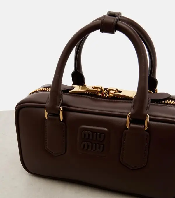 Miu Miu Arcadie Leather Tote Bag - Brown