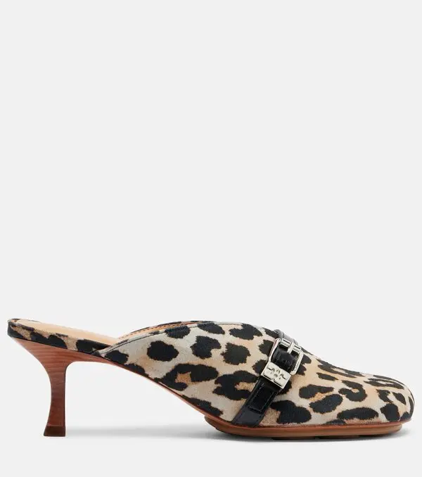 GANNI Sue Printed Denim Mules - Brown
