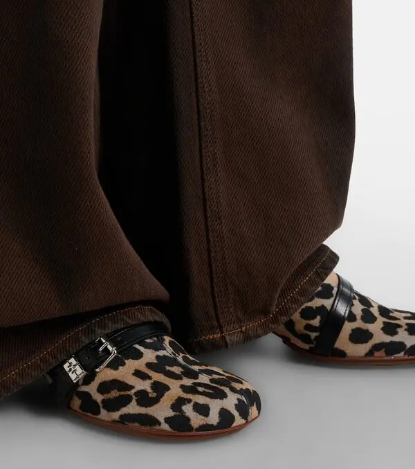 GANNI Sue Printed Denim Mules - Brown