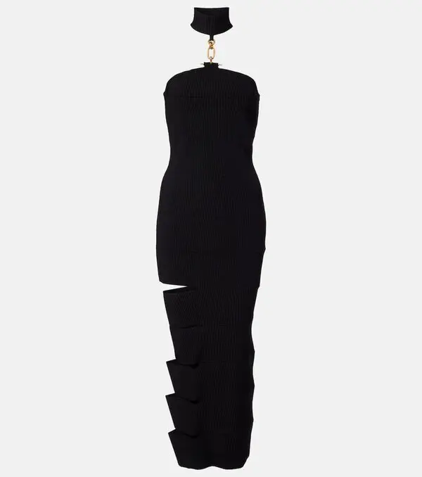Balmain Cutout Ribbed-knit Gown