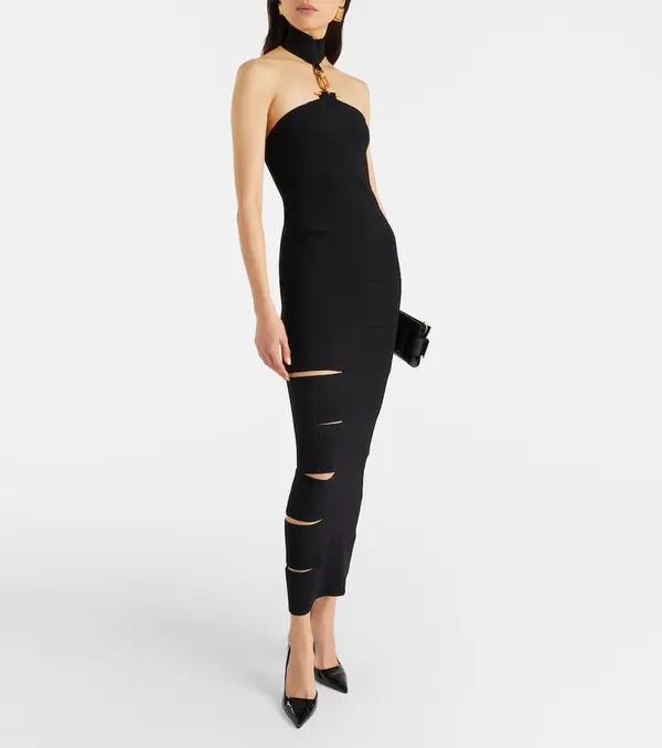Balmain Cutout Ribbed-knit Gown