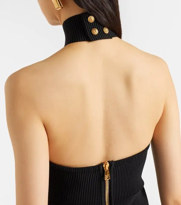 Balmain Cutout Ribbed-knit Gown