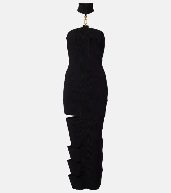 Balmain Cutout Ribbed-knit Gown - Black