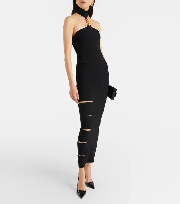 Balmain Cutout Ribbed-knit Gown