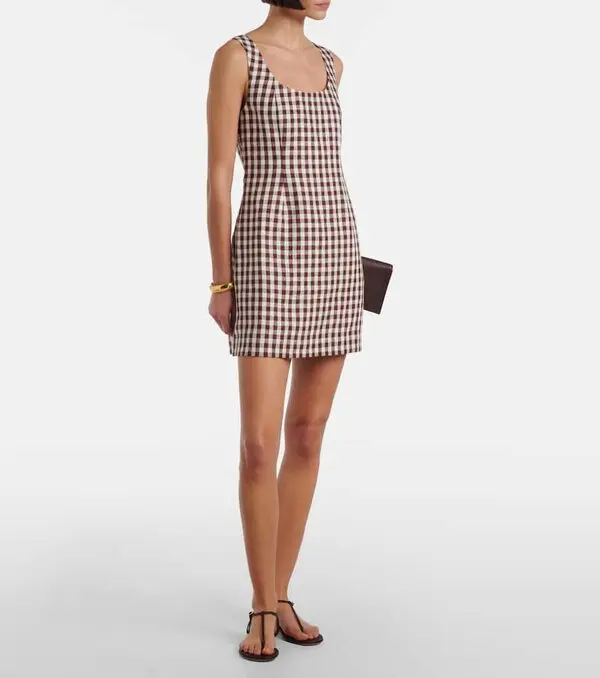 Posse Sadie Gingham Linen Minidress - Brown | Editorialist
