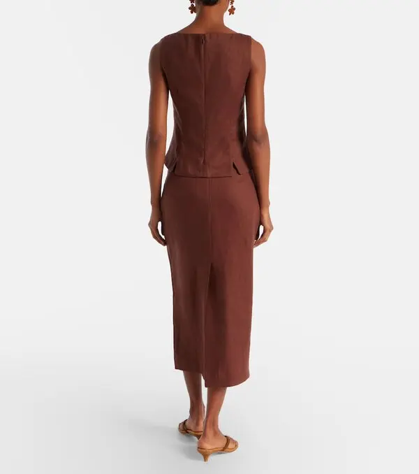 Posse Sabine Linen Pencil Skirt - Brown