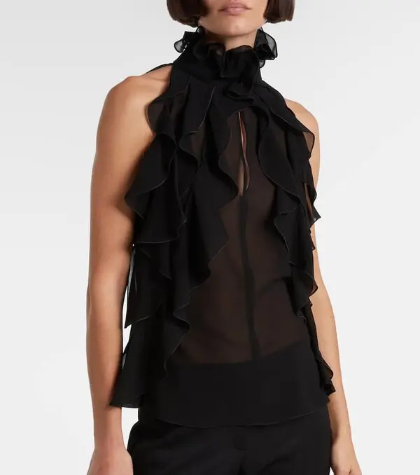 Alexander McQueen Ruffled Silk Top - Black