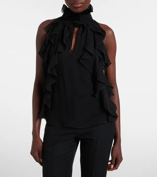 Alexander McQueen Ruffled Silk Top - Black