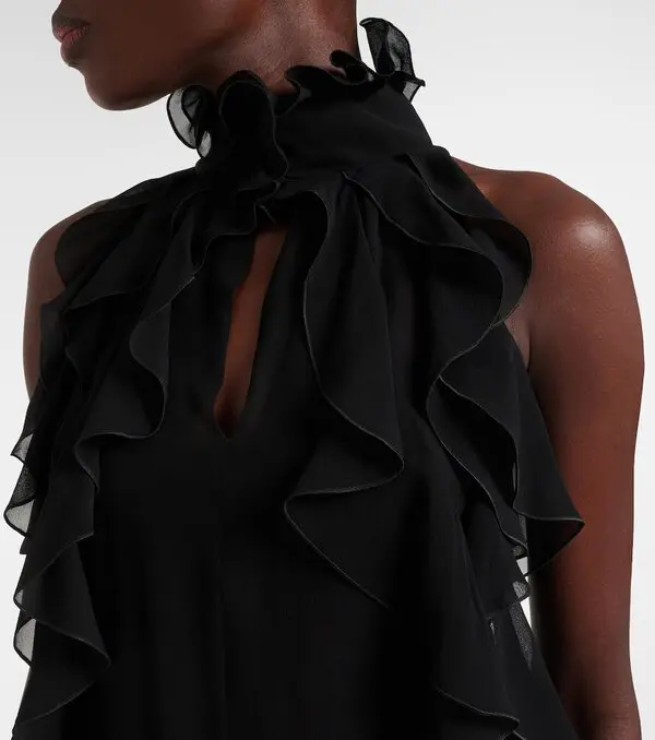 Alexander McQueen Ruffled Silk Top - Black