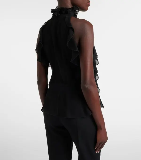 Alexander McQueen Ruffled Silk Top - Black