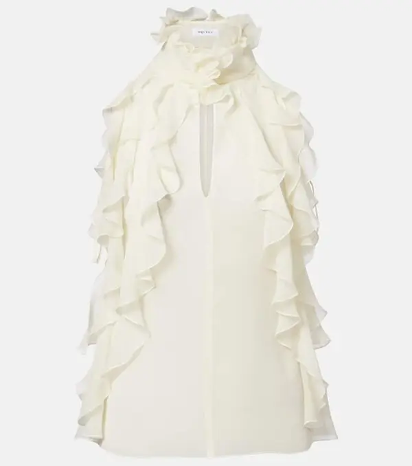 Alexander McQueen Ruffled Cutout Silk Georgette Top - White
