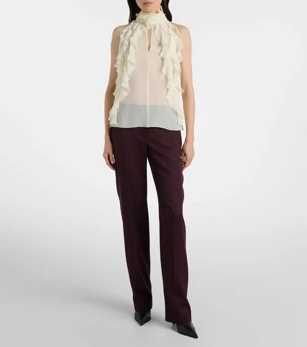 Alexander McQueen Ruffled Cutout Silk Georgette Top - White