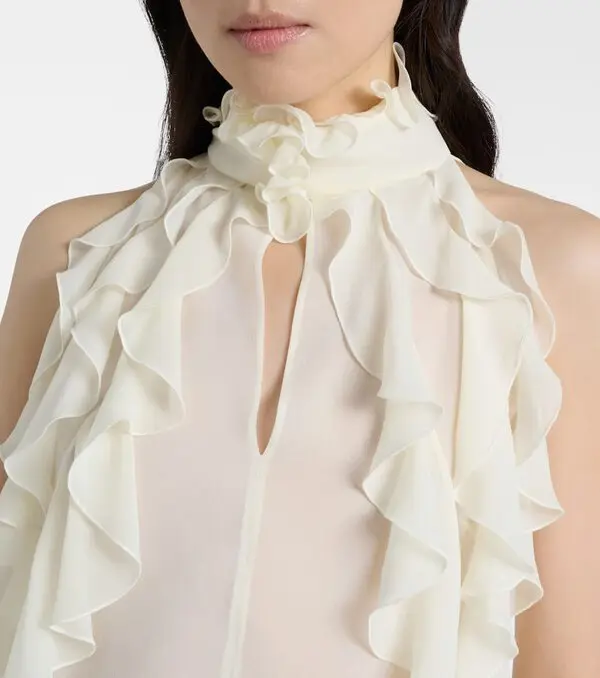 Alexander McQueen Ruffled Cutout Silk Georgette Top - White