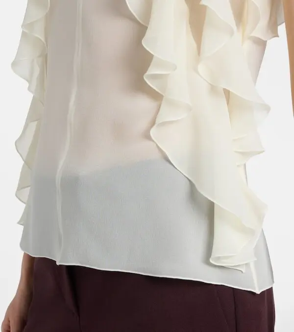 Alexander McQueen Ruffled Cutout Silk Georgette Top - White
