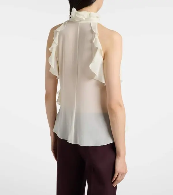Alexander McQueen Ruffled Cutout Silk Georgette Top - White