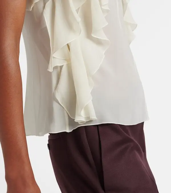 Alexander McQueen Ruffled Cutout Silk Georgette Top - White