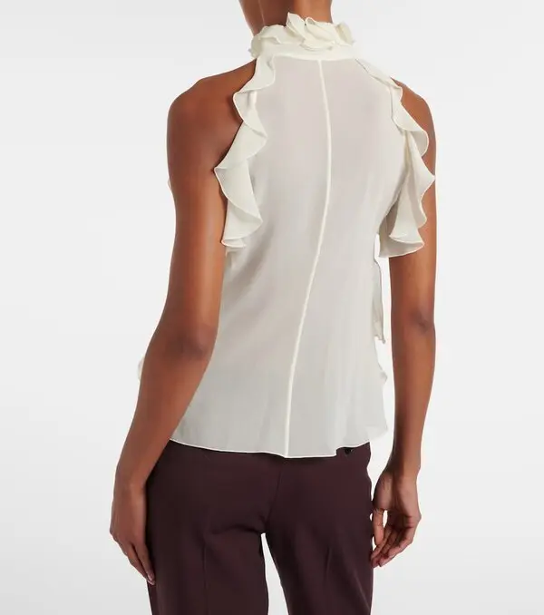 Alexander McQueen Ruffled Cutout Silk Georgette Top - White