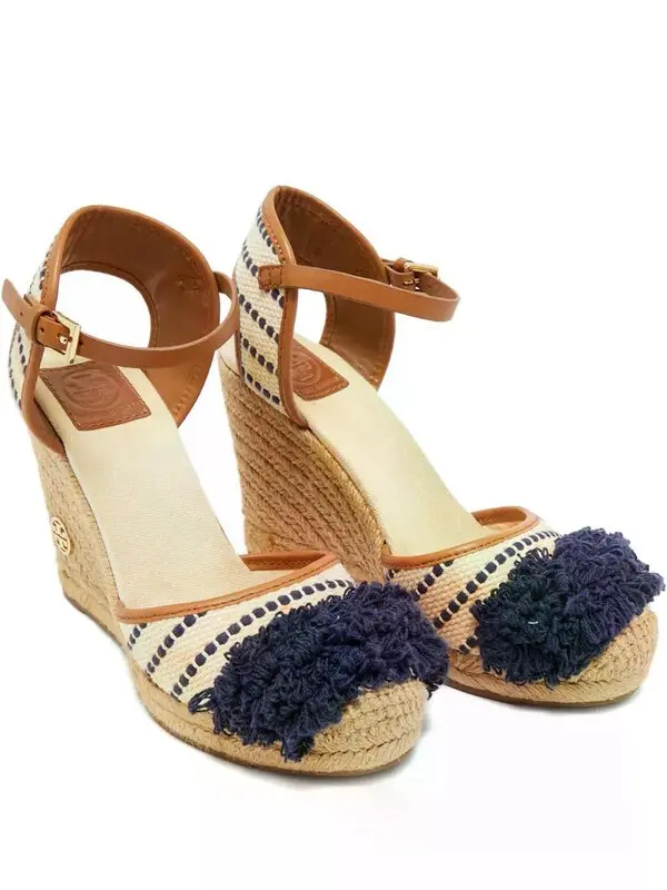 Tory Burch Canvas And Leather Wedge Espadrilles - Neutrals