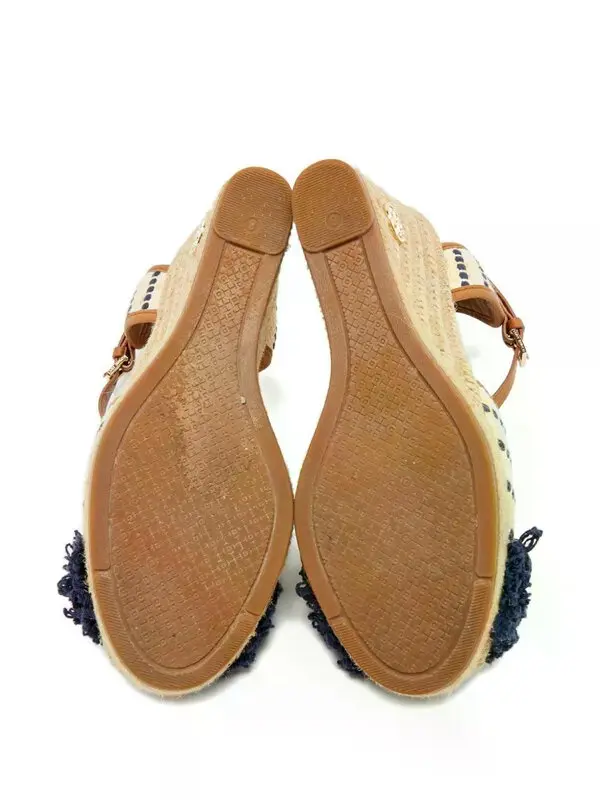 Tory Burch Canvas Leather Wedge Espadrilles