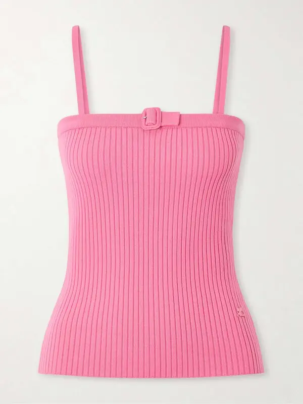 COURREGES Buckled Ribbed-knit Tank - Bright Pink