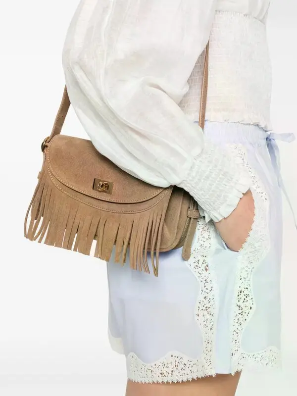Sandro Le Mini Mambo Suede Fringed Cross Body Bag - Brown