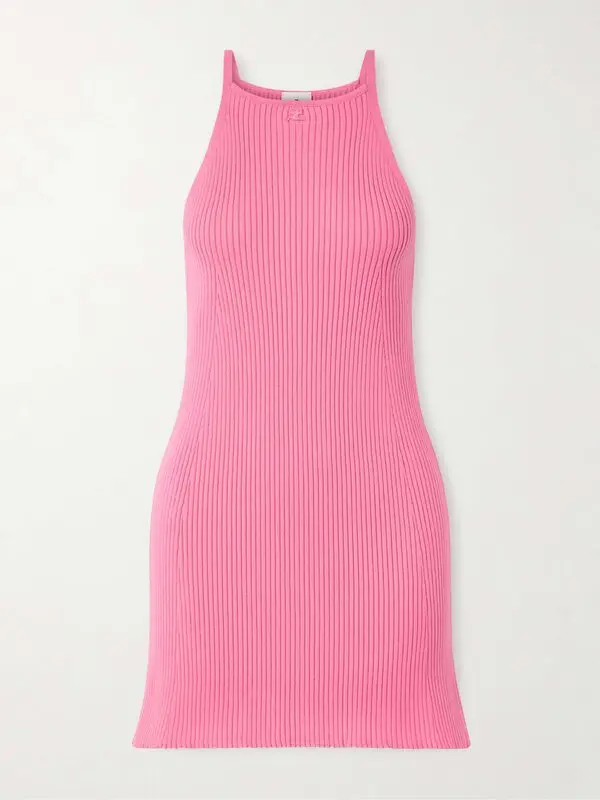 COURREGES Ribbed-knit Mini Dress - Bright Pink