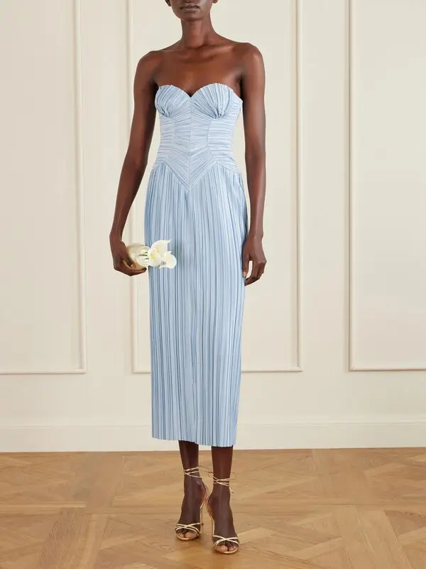 Cult Gaia Ashika Pleated-satin Gown - Blue