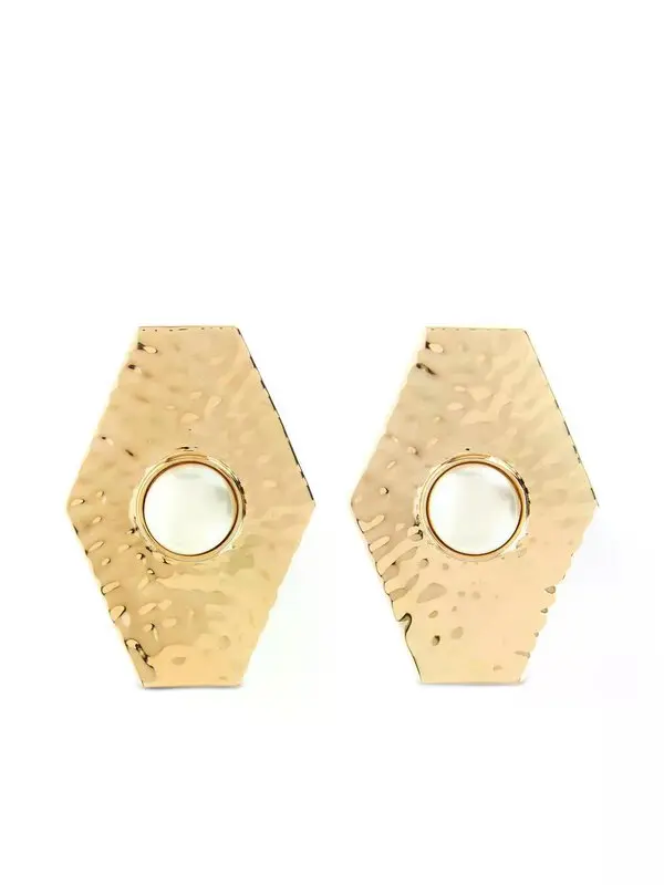 SELF-PORTRAIT Hammered Pearl Geometric Earrings - Gold