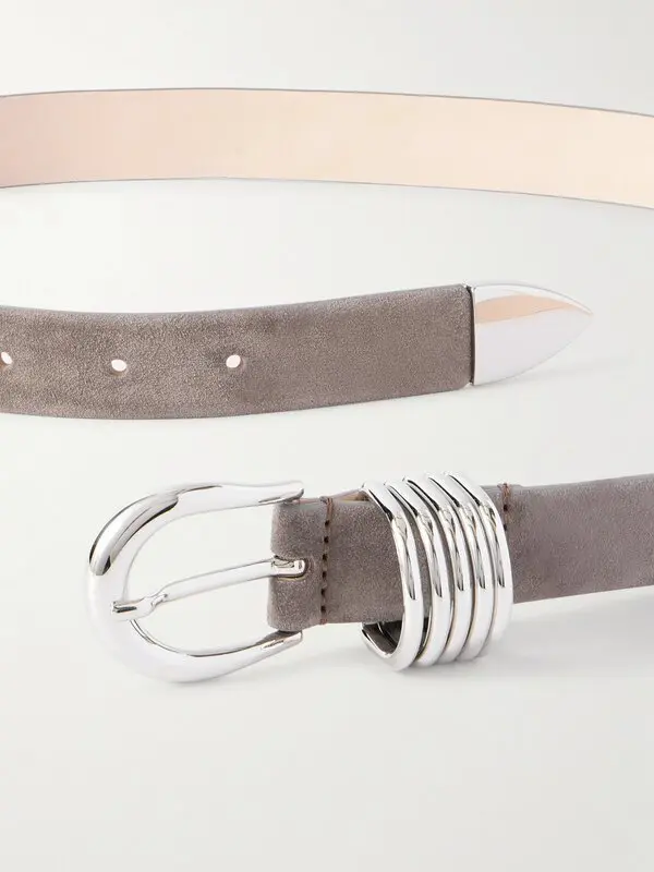DEHANCHE Hollyhock Suede Waist Belt With Silver-tone Buckle - Gray